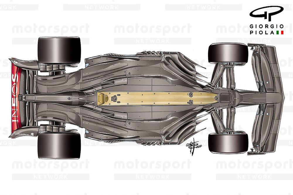 El Mercedes F1 de 2024: caja de cambios más corta y cockpit más atrás